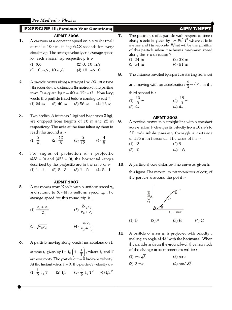 NEET Kinematics Exercise 02 | PDF | Acceleration | Physical Quantities