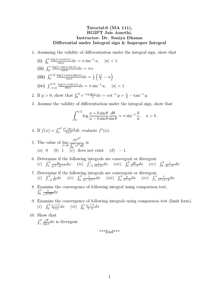 Leibnitz_Improper_integral_tutorial 6 | PDF | Mathematical Analysis | Calculus