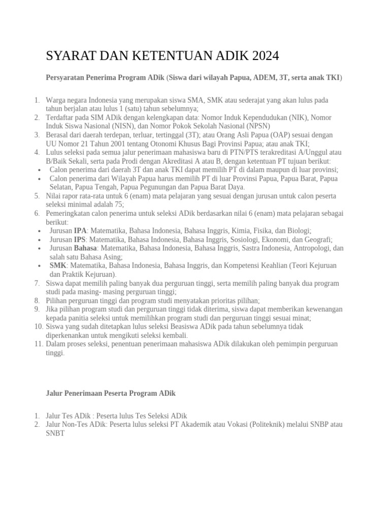 Syarat Dan Ketentuan ADik 2024 | PDF