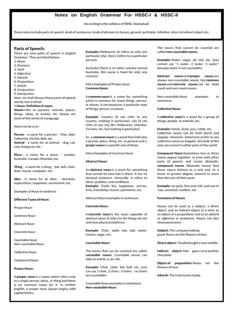 Notes on Grammar | PDF | Verb | Adverb
