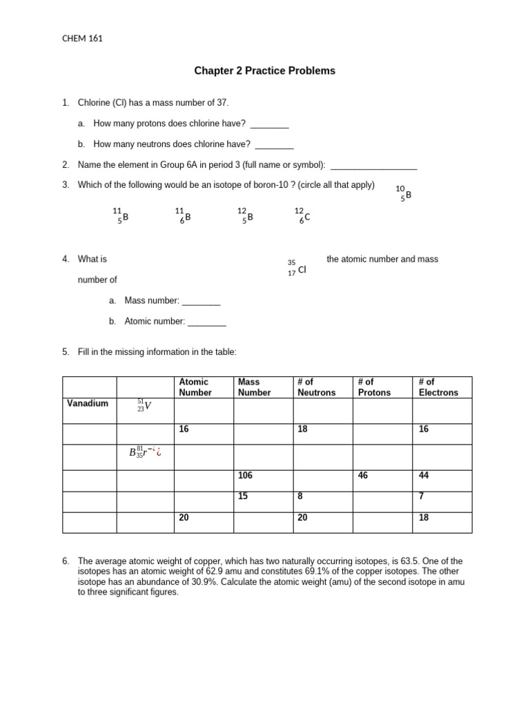 Ch 2 Practice Problems | PDF | Isotope | Chemical Elements