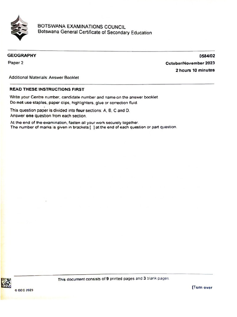 Geography Pp2 2023 Compiled by Khumo, Katlo and Koketso | PDF