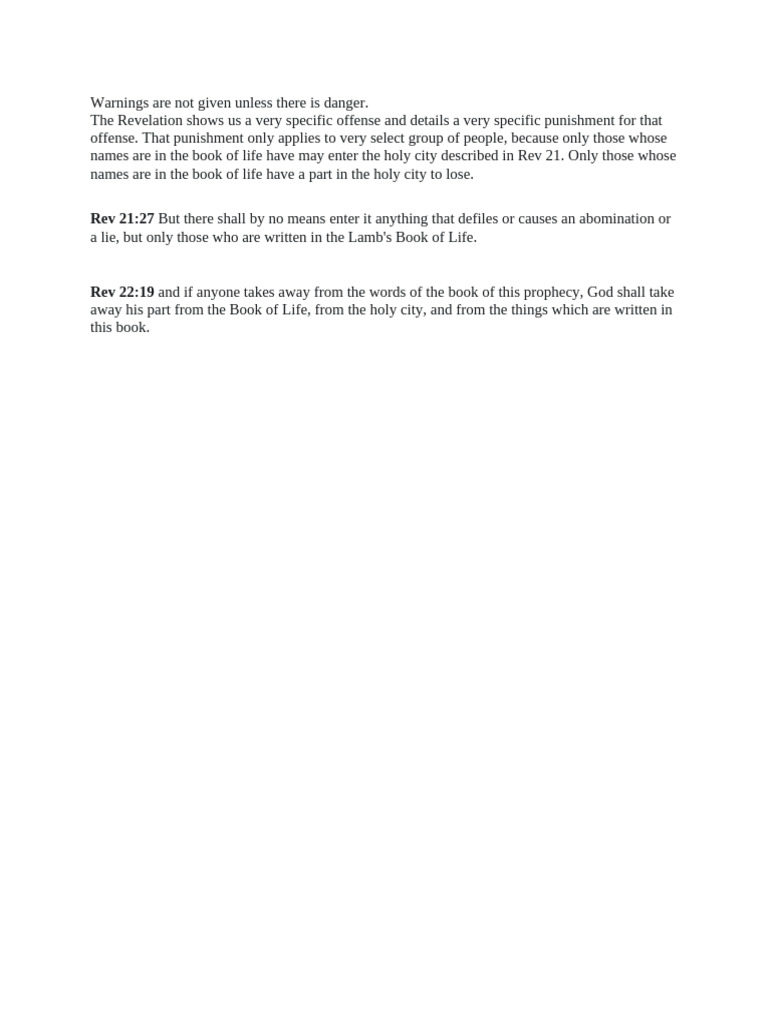Consequences of Exclusion from the Book of Life | PDF