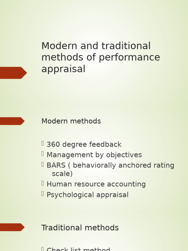 Modern and Traditional Methods of Performance Appraisal | PDF ...