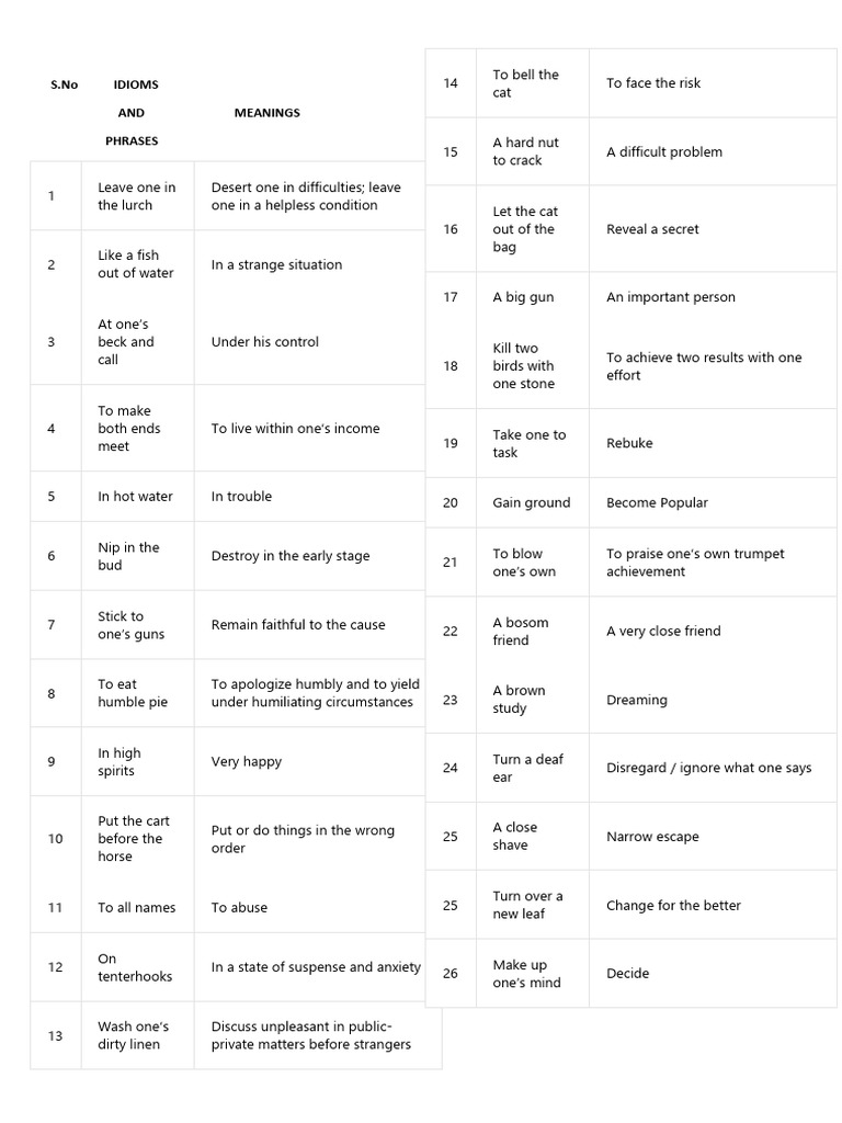 Common Idioms and Their Meanings | PDF