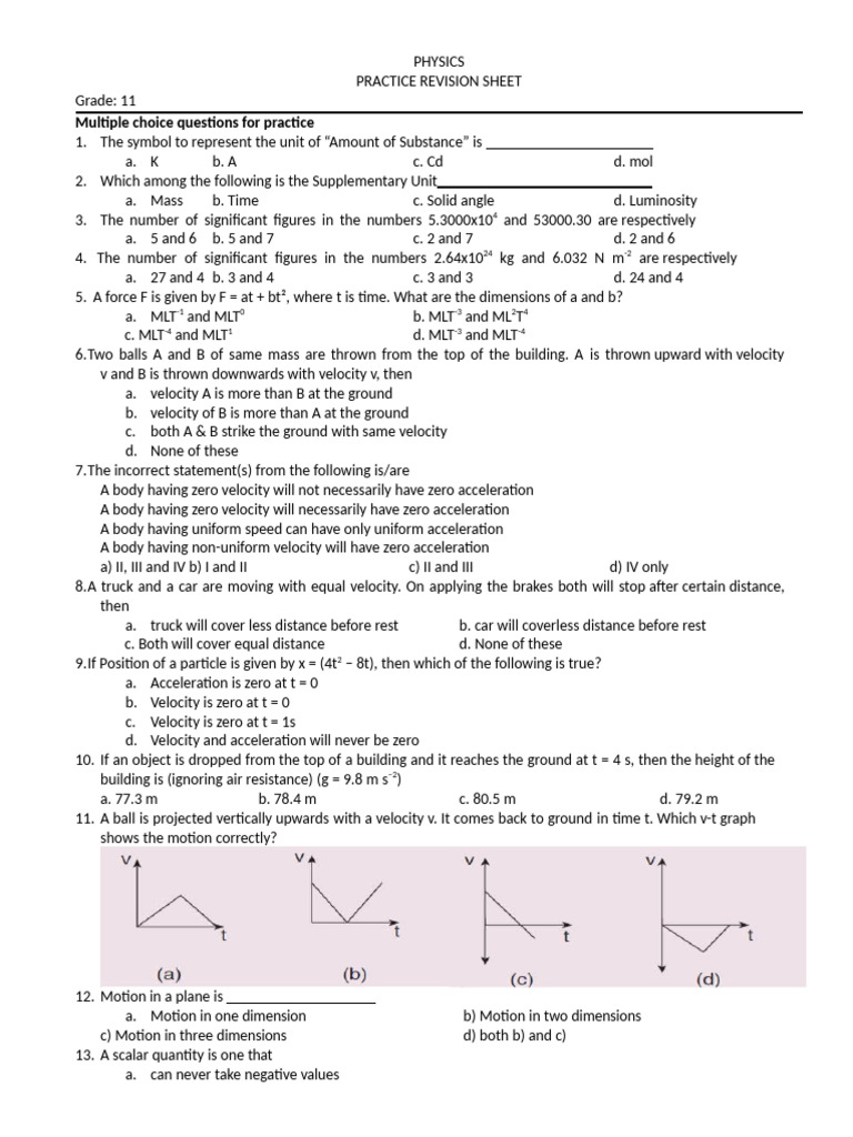 11A_Revision_term-1_Physics | PDF | Force | Acceleration