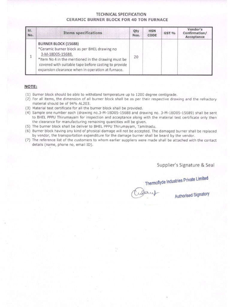 Burner Block Spec Doc | PDF