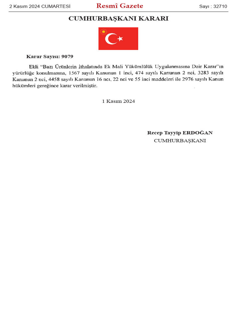 Cumhurbaşkani Karari: Resmî Gazete | PDF