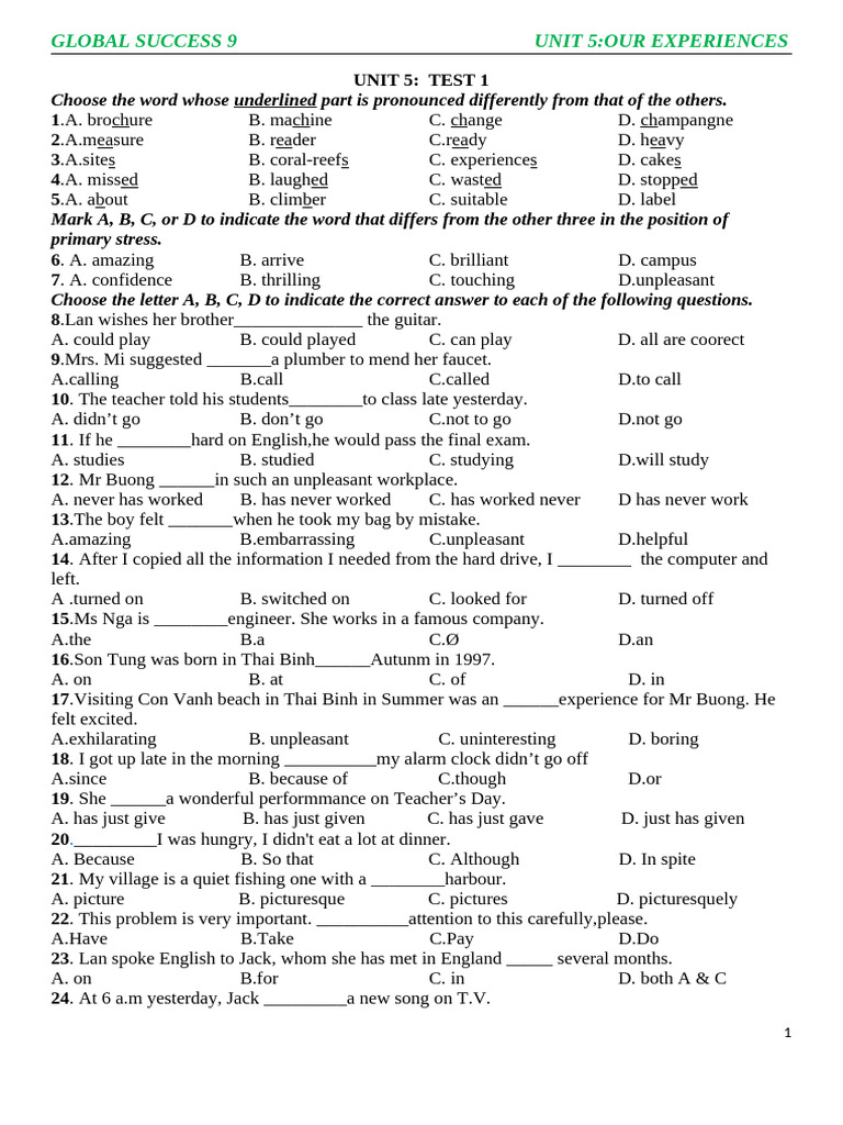 UNIT 5 (PRACTICE TEST) | PDF | Brazil | Hue