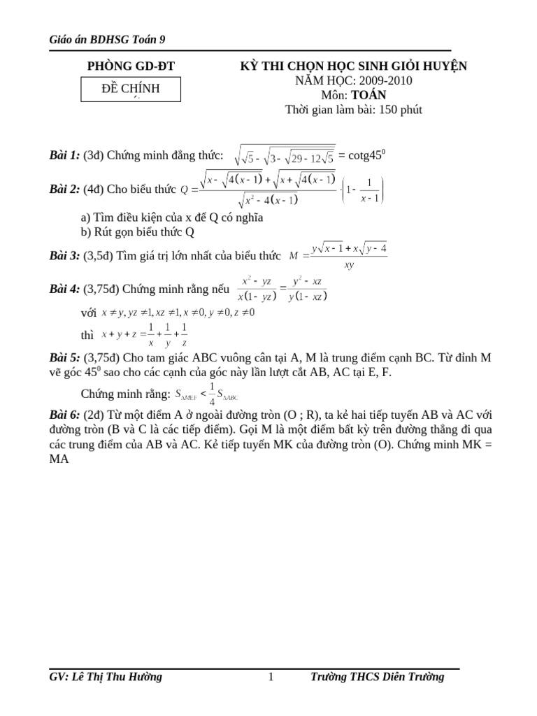 Tuyen Tap de Thi Hsg Toan 9 | PDF