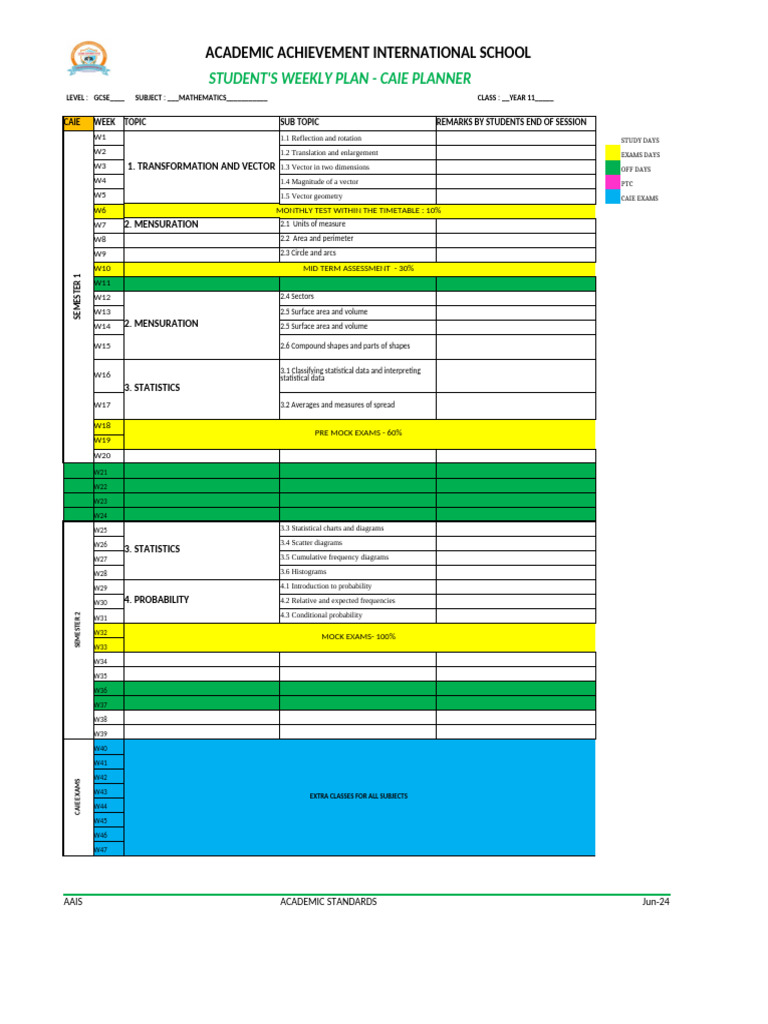 Y11 Maths Plan For Students | PDF | Mathematics | Geometry