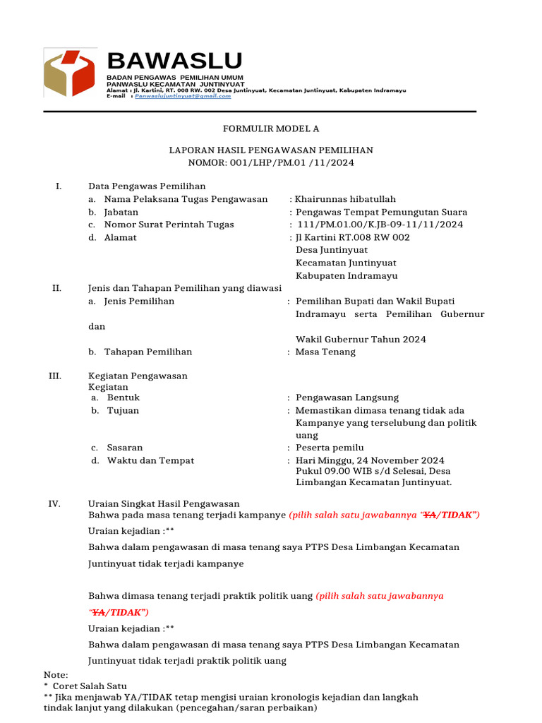 1. FORM A PTPS Masa Tenang | PDF