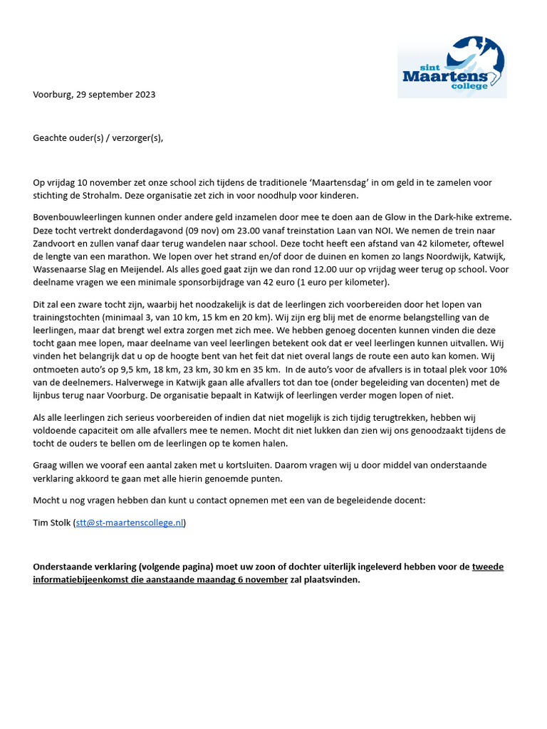 Karlijn van Hessem - Ouderbrief Glow in the Dark tocht 2023 | PDF