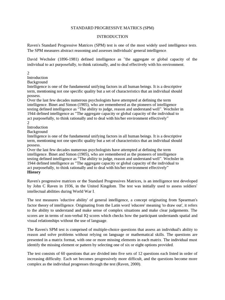 Raven's Standard Progressive Matrices | PDF | Intelligence ...