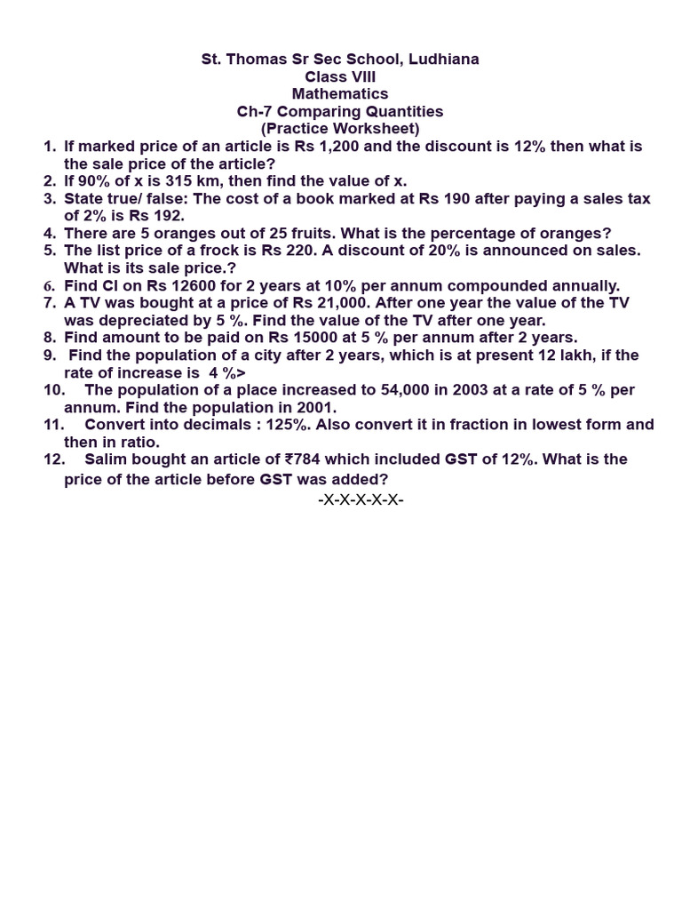 Sts Math 8th ch-7 Practice Worksheet | PDF
