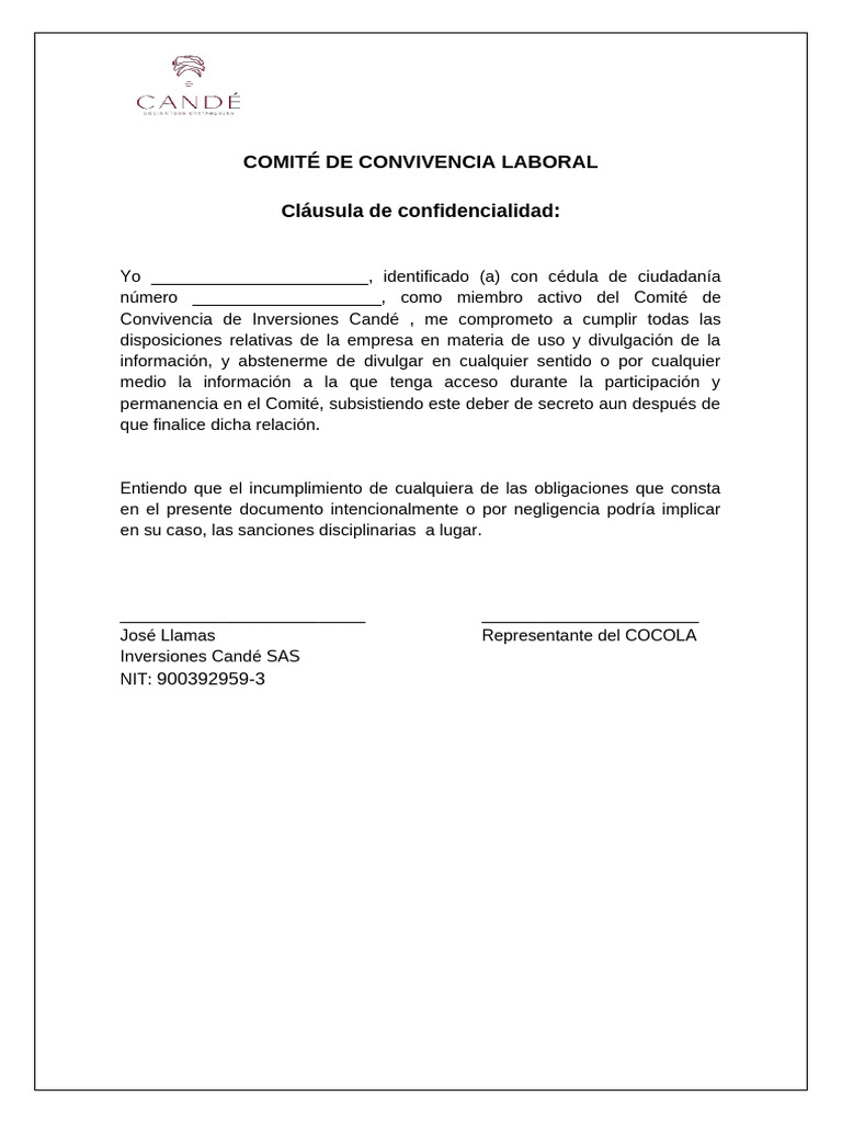 Acta de Confidencialidad CC 2l Cande | PDF