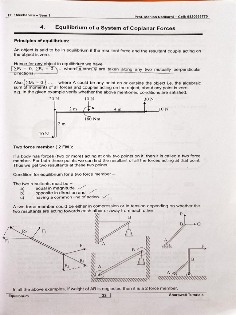 Equilibrium of Coplanar Forces | PDF | Force | Tension (Physics)