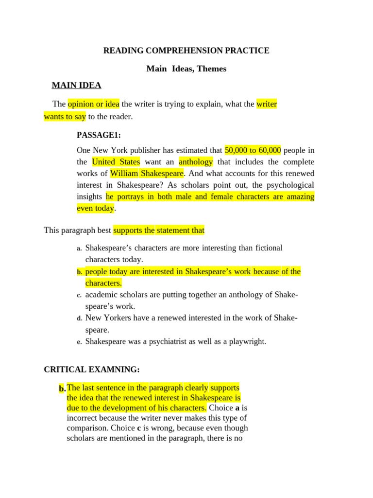 Reading Comprehension Guide | PDF | Anesthesia | Pain