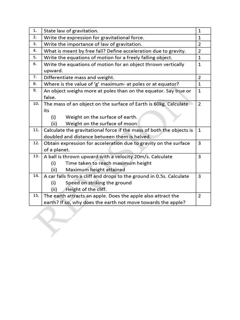 Practice Questions-Gravitation | PDF