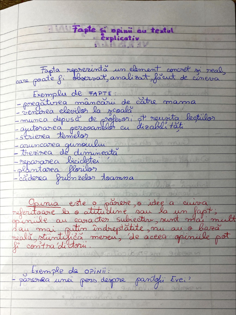 Lectie clasa a saptea-FAPTE SI OPINII CU TEXTUL EXPLICATIV | PDF