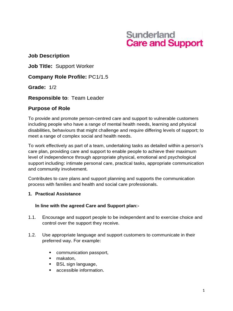 Support Worker Job Description | PDF | Information Privacy