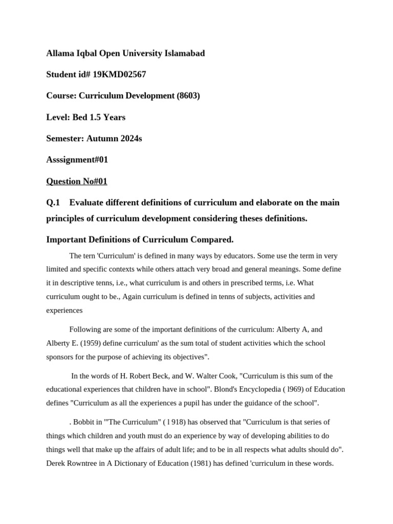 Curriculum Development Assignment 1 | PDF | Curriculum | Learning