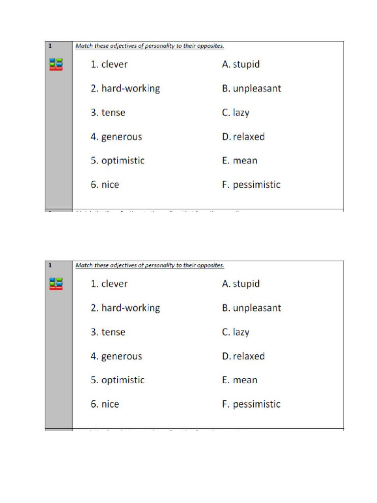 Match Adjective To Opposite | PDF