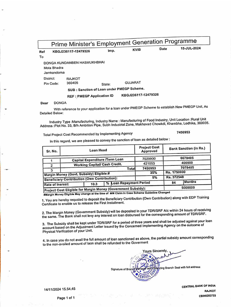 PMEGP Sanction Donga | PDF