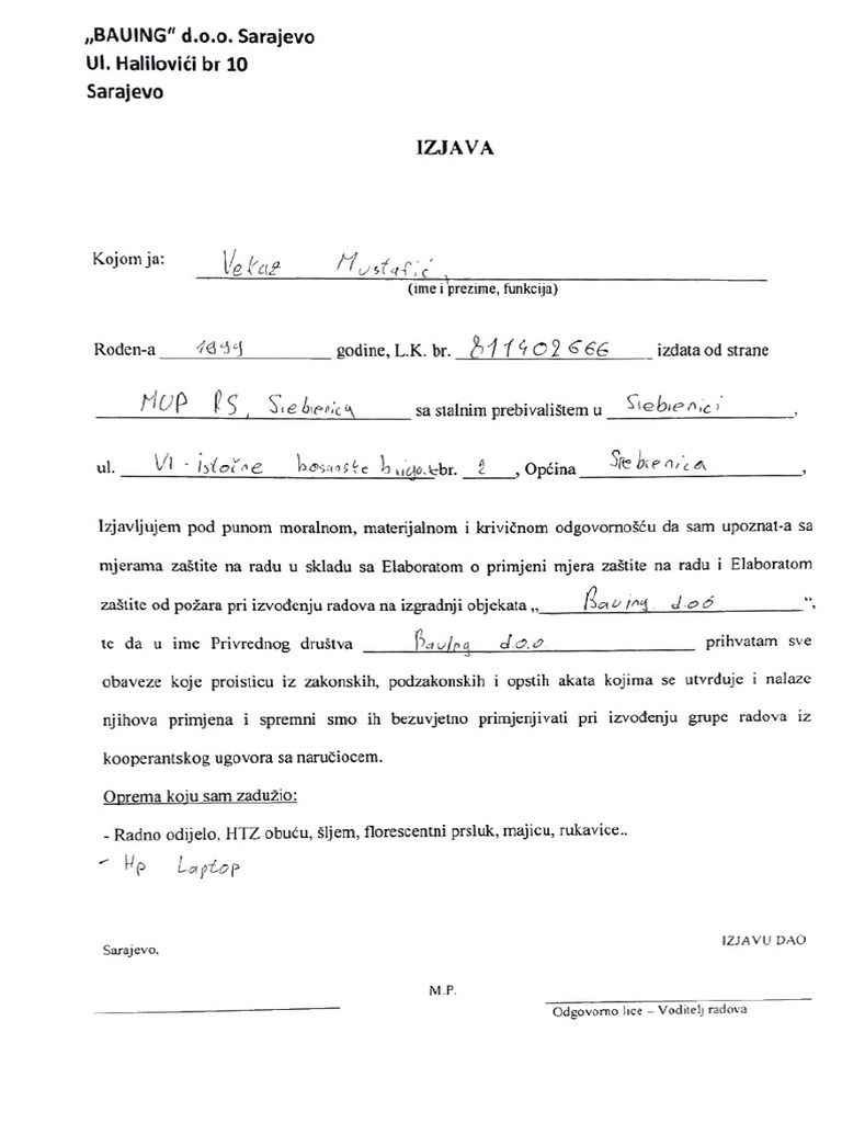 HTZ Izjava | PDF
