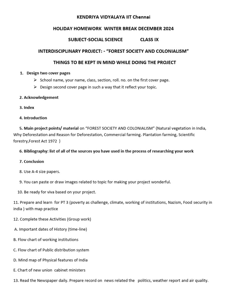 Class IX Social Science Project Guidelines | PDF