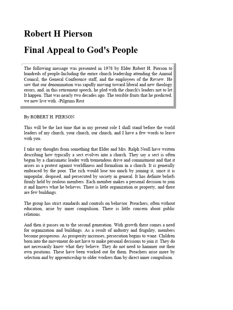 Robert H Pierson - Final Appeal To God's People | PDF | Adventism ...