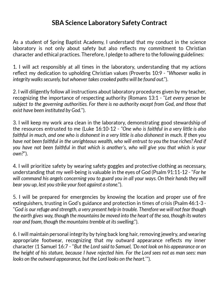 SBA Science Laboratory Safety Contract | PDF