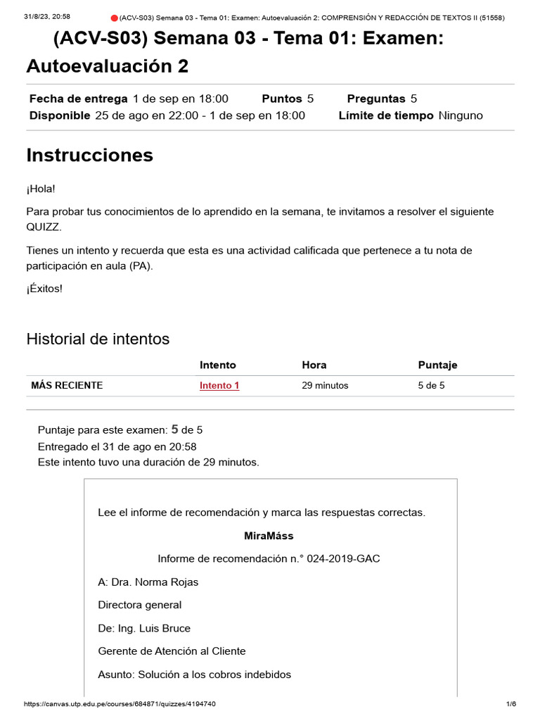 ?(ACV-S03) Semana 03 - Tema 01_ Examen_ Autoevaluación 2_ COMPRENSIÓN Y REDACCIÓN DE TEXTOS II ...