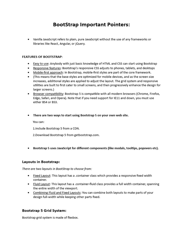 BootStrap Important Pointers | PDF | Bootstrap (Front End Framework ...