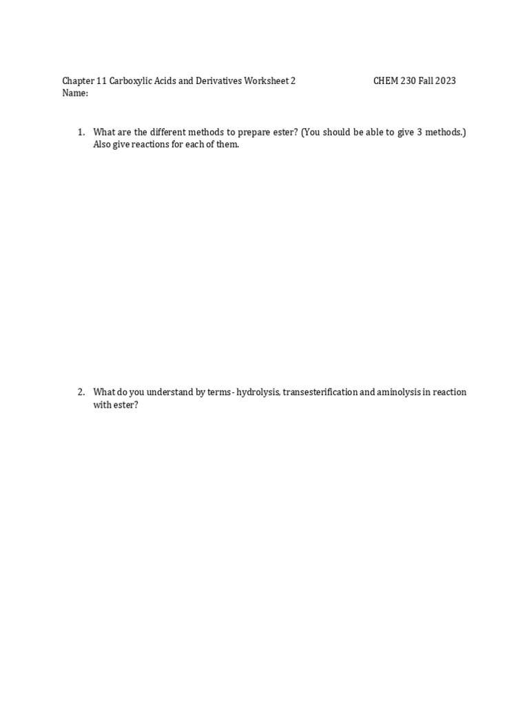 Chapter 11 Carboxylic Acid and Derivatives Worksheet 2 | PDF