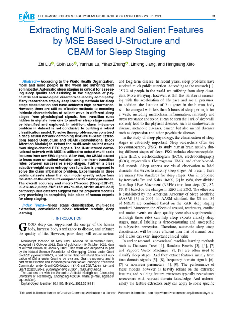 Extracting Multi-Scale and Salient Features by MSE Based U-Structure and CBAM for Sleep Staging ...