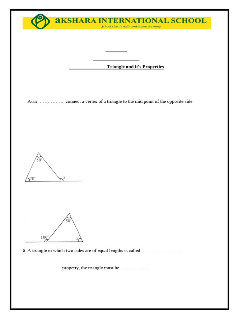 Triangle Properties MCQs and Exercises | PDF | Triangle | Elementary ...