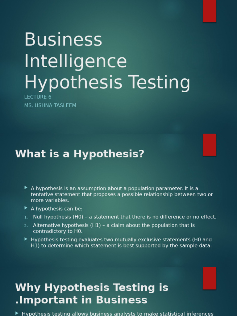 Bi Lec 6 Hypothesis Testing Pdf Statistical Hypothesis Testing Hypothesis