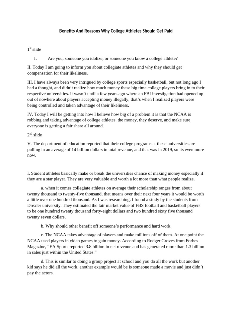 Benefits And Reasons Why College Athletes Should Get Paid | PDF ...