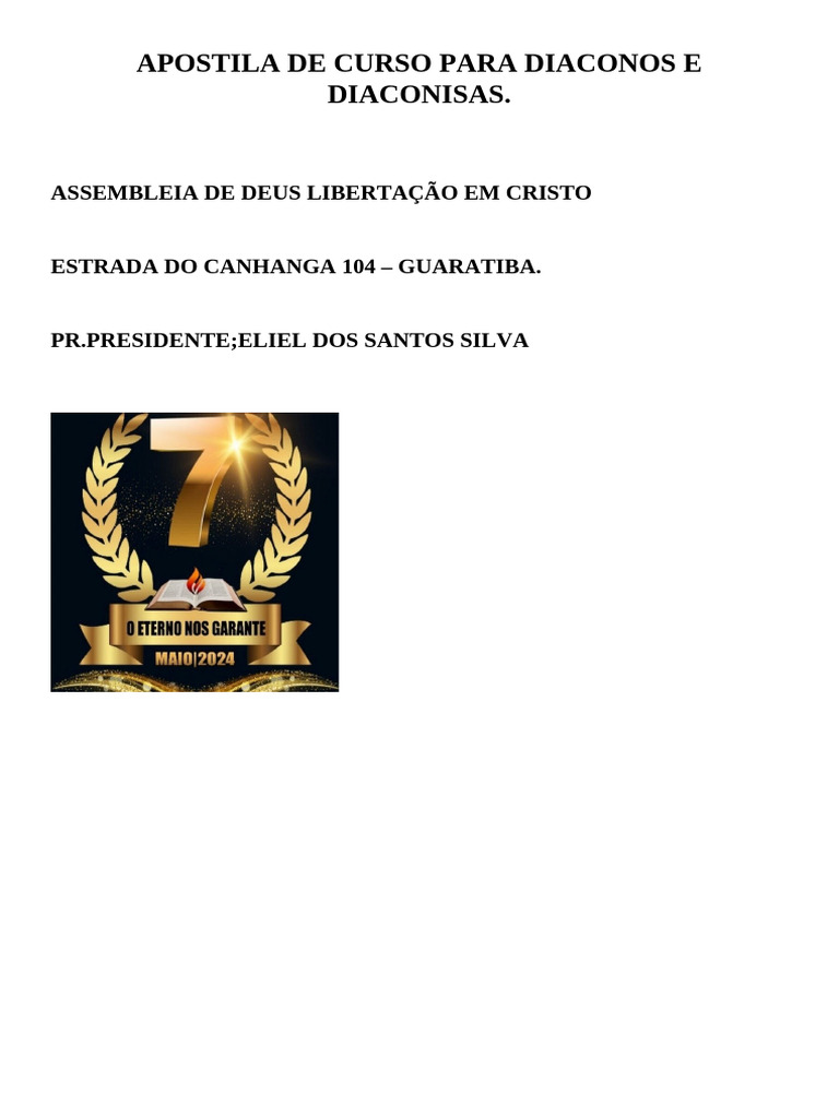 Apostila do Ministério Diaconal | PDF | Diácono | Jesus