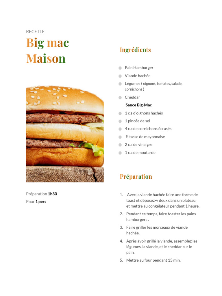 Recette Big Mac Maison Simple | PDF