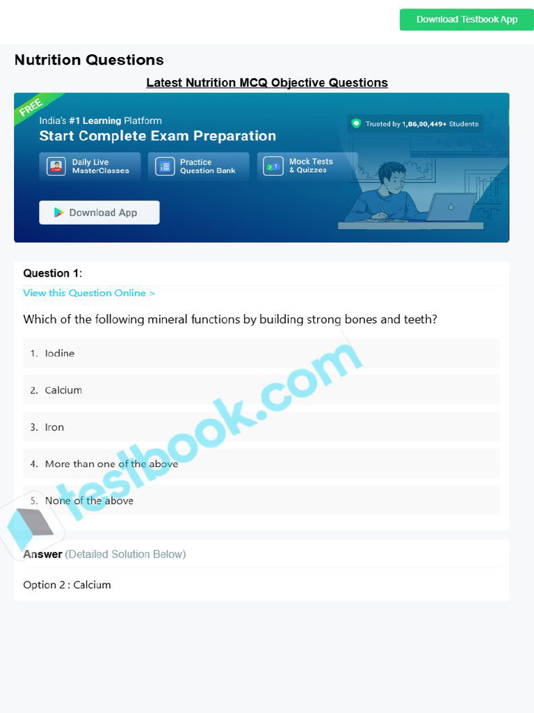 MCQ On Nutrition 621f80fd0d3ea551f1045fdc | PDF