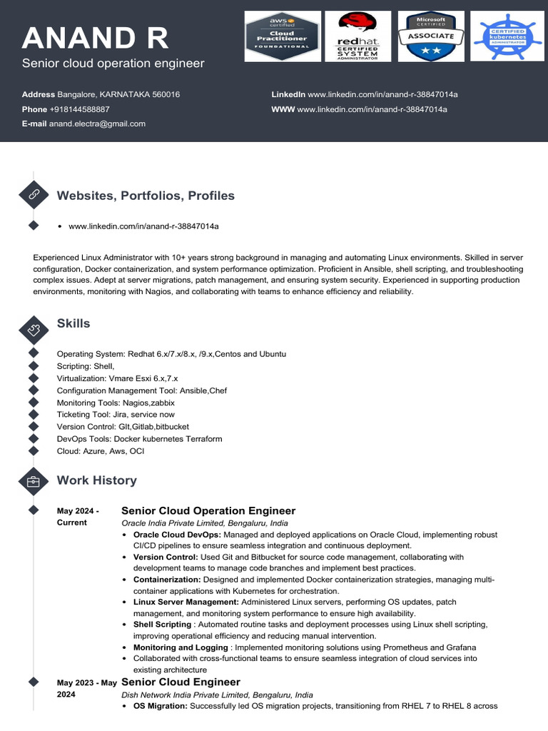 ANAND R Resume Linux 2315b308b9f2d | PDF | Cloud Computing | Domain Name System