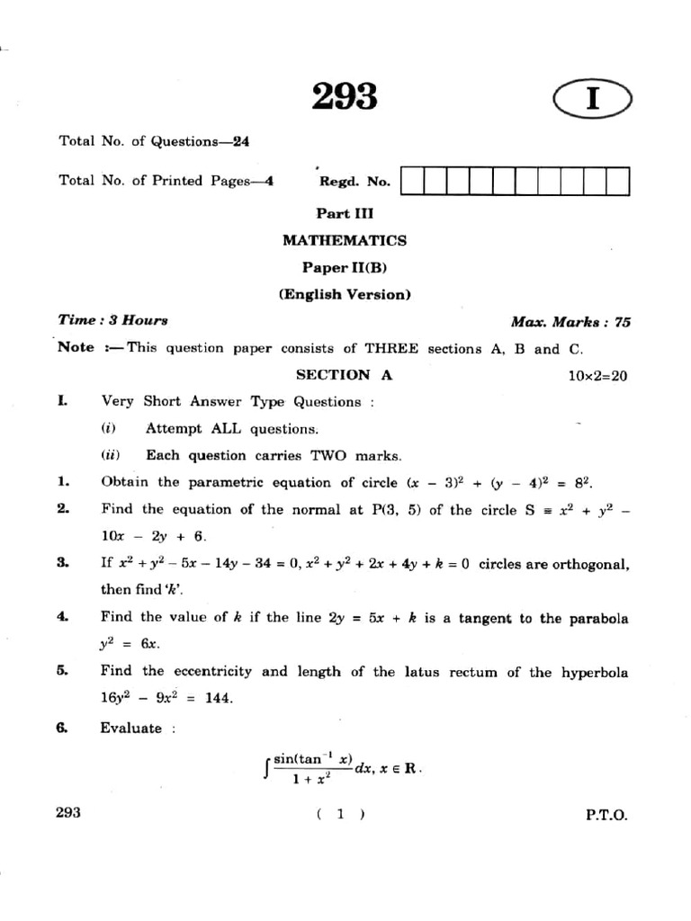 2b Previous Year Question Papers | PDF | Ellipse | Manifold