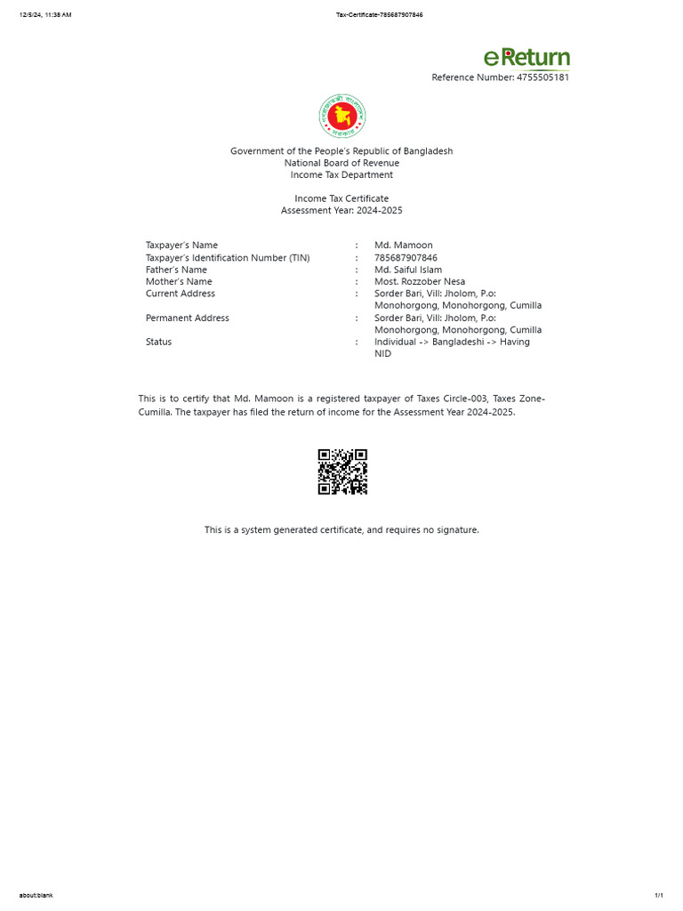 Tax Certificate 785687907846 | PDF