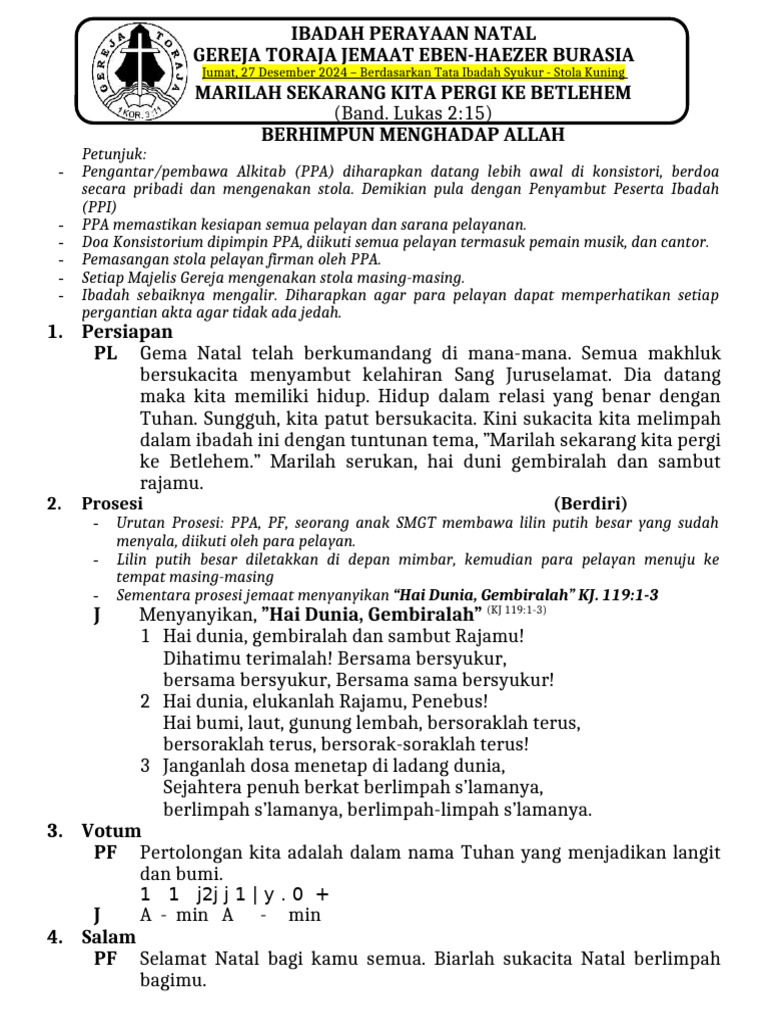 Tata Ibadah Perayaan Natal Ebh Burasia - 070315 | PDF