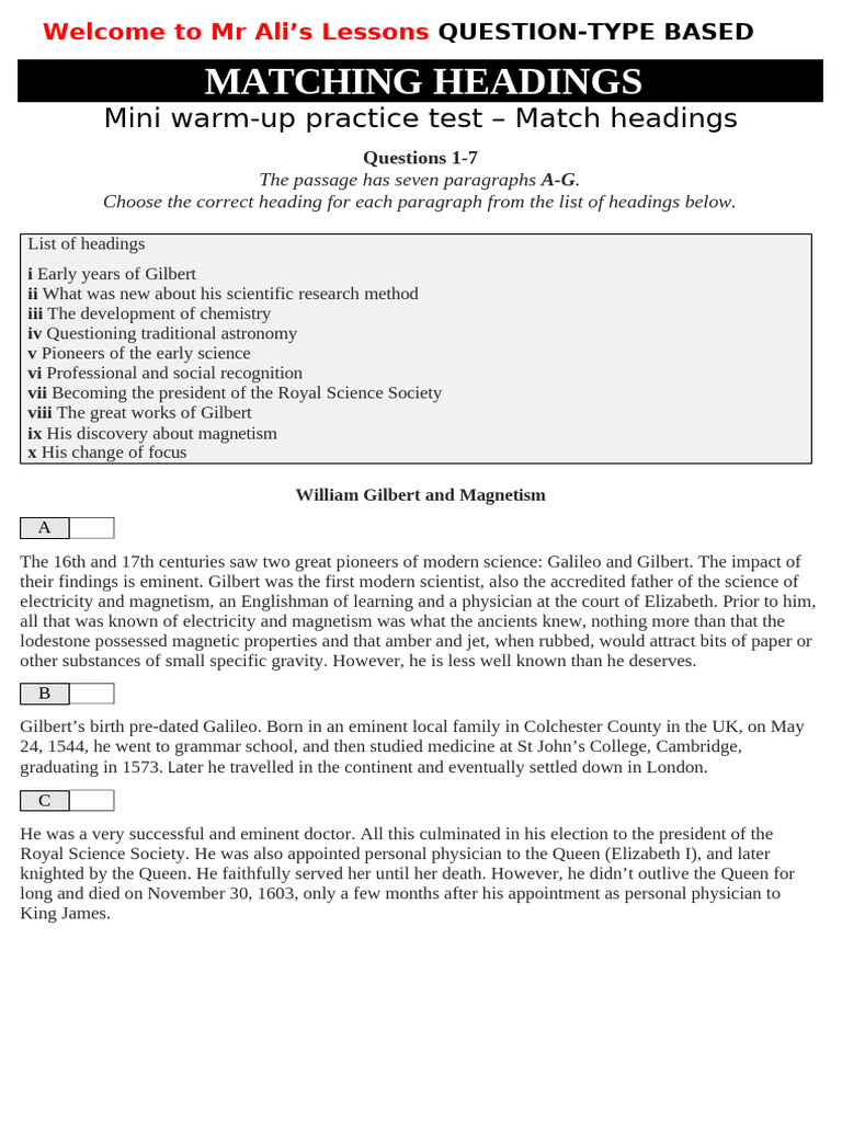 002. SUCCESS READING MATCHING HEADINGS | PDF | Magnet | Magnetism