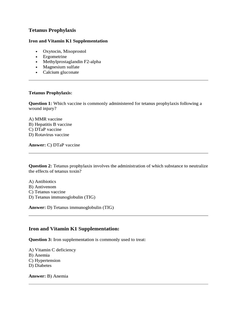 Tetanus Prophylaxis and Supplementation Guide | PDF