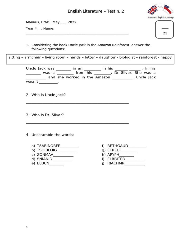 Test ESL Lit. 4 - Copia | PDF