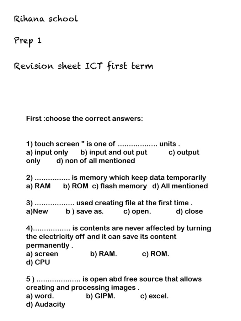 Rev Sheet ICT Prep One - 2 | PDF